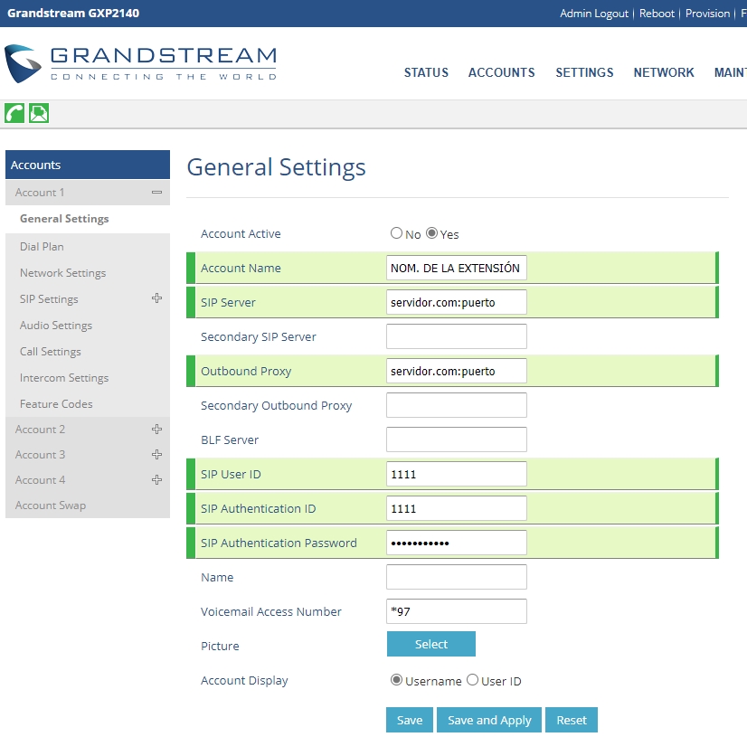 Configuración de equipo VOIP físico GXP2140 (referencia)
